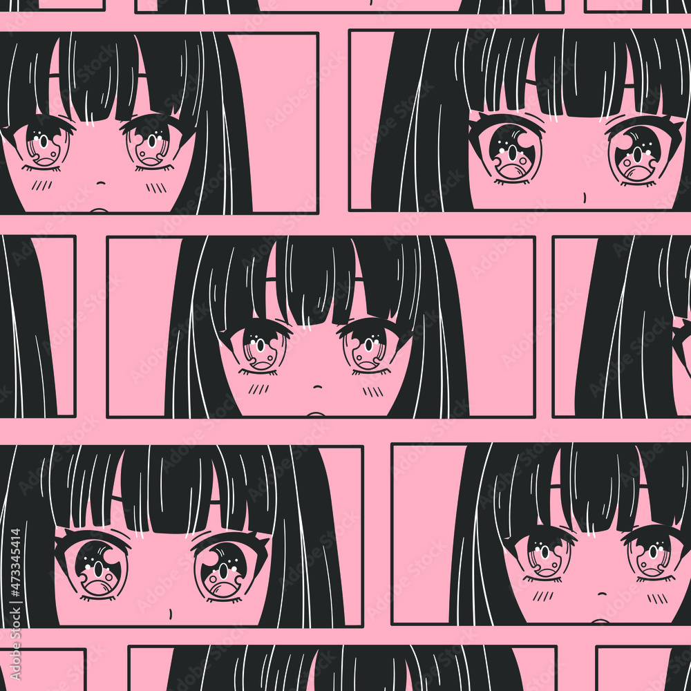 Manga style. Anime girl. Vector pink seamless pattern. Wallpaper Stock ...