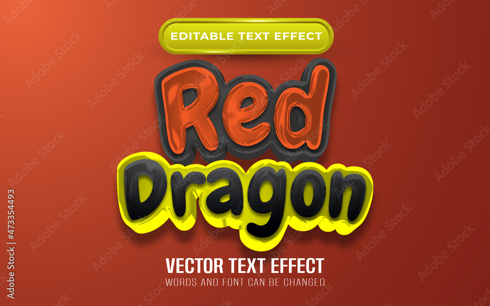 Red dragon editable text effect cartoon style Stock Vector | Adobe Stock