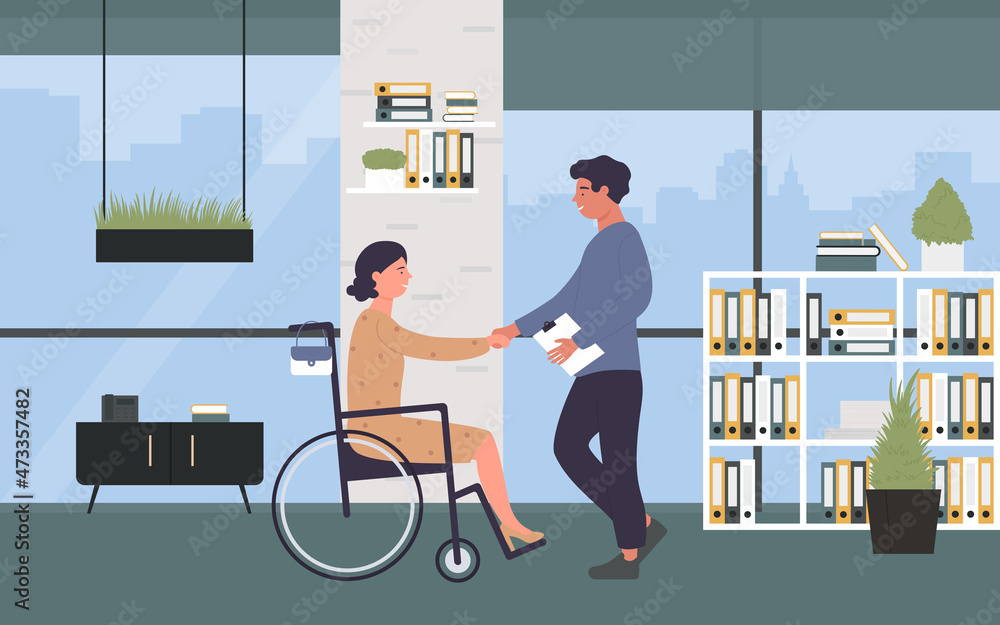 Work for disabled people, hiring vector illustration. Cartoon ...