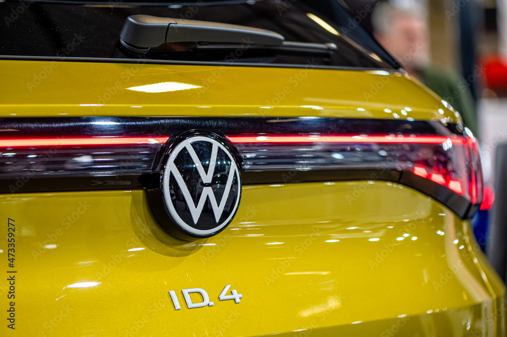 LED rear lights and car design closeup of nev VW ID4 electric SUV ...
