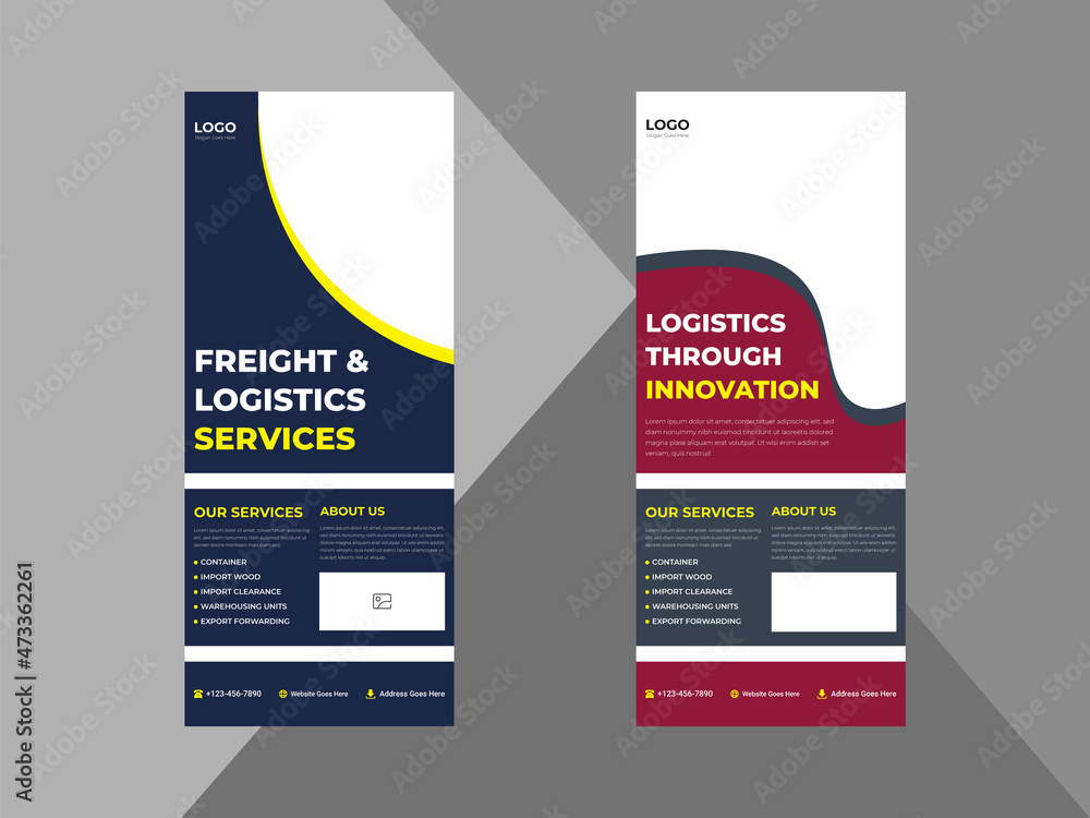 transport logistic service roll up banner template. shipping cargo ...