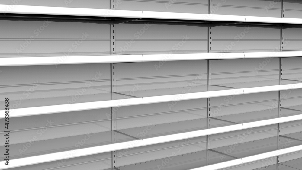 Set of white empty store shelves. Retail white shelf rack. Showcase ...