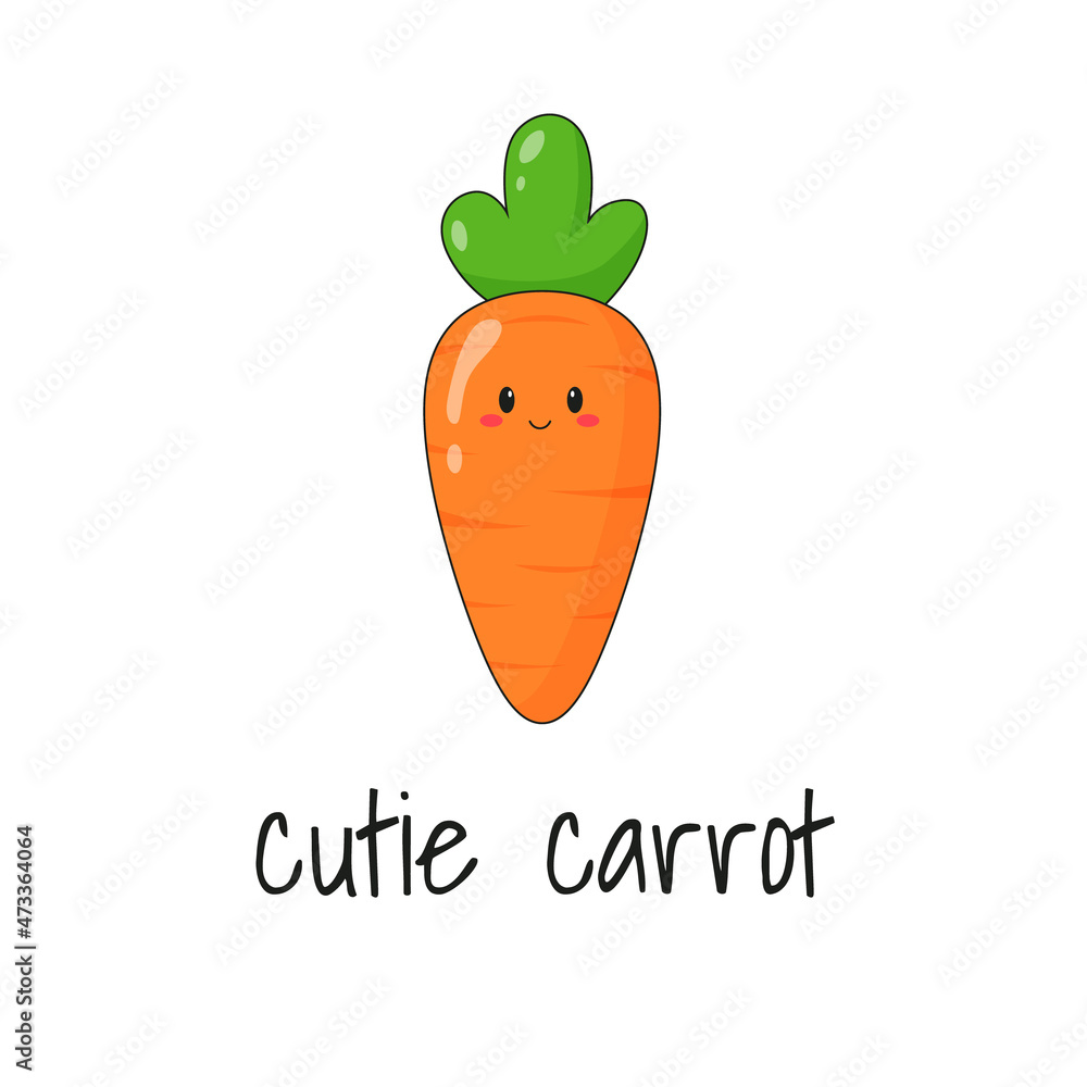 Print with cute carrot characters with text. Kawaii vegetable isolated ...