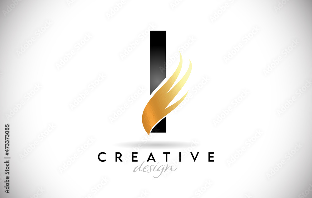 Wing Letter I Logo with Golden Elegant Design. I letter Swoosh Icon ...