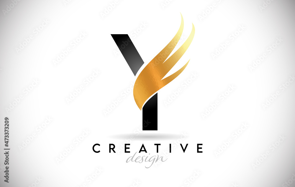Wing Letter Y Logo with Golden Elegant Design. Y letter Swoosh Icon ...