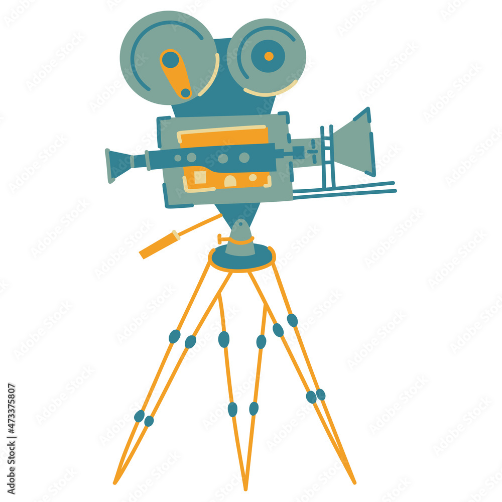 vintage movie camera colorful hand drawn vector illustration. Cartoon ...