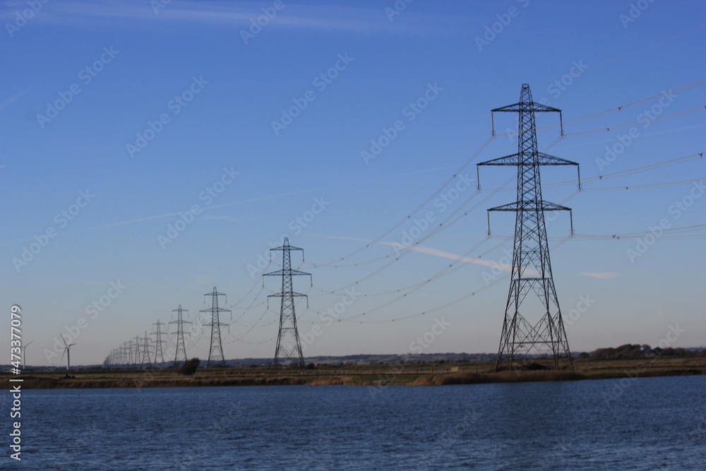 Electricity pylon (Strommasten) also overhead line pylon. carring ...