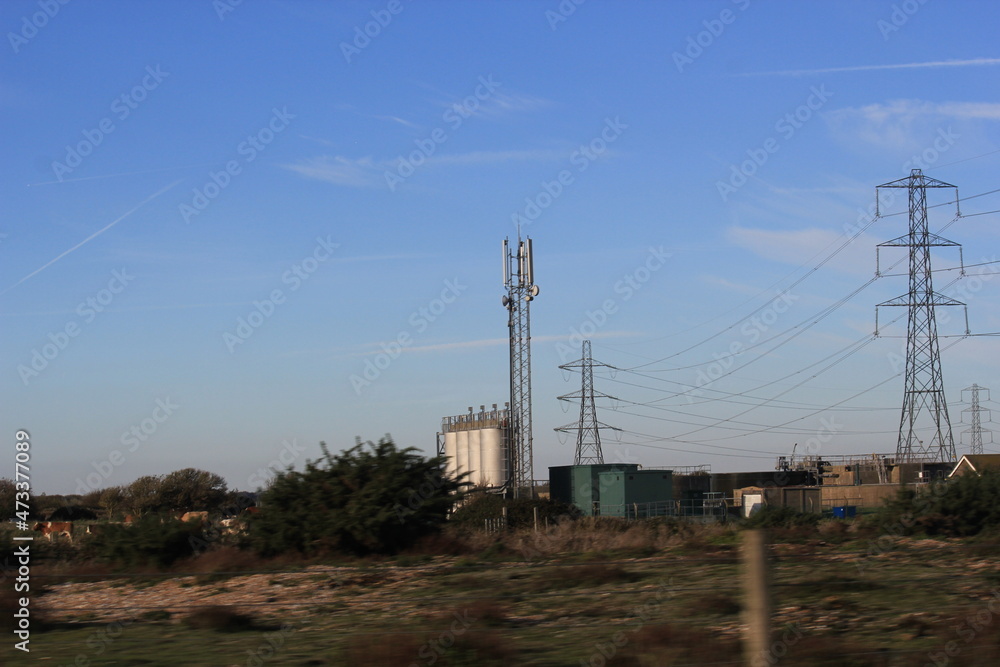 Electricity pylon (Strommasten) also overhead line pylon. carring ...