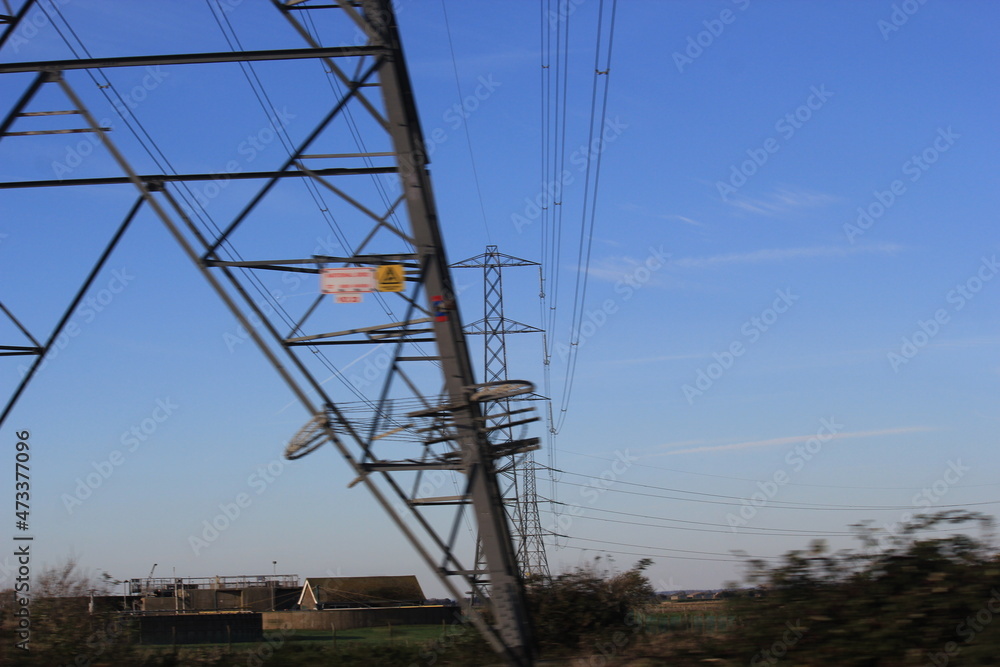 Electricity pylon (Strommasten) also overhead line pylon. carring ...