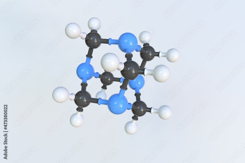 Molecule of hexamine, isolated molecular model. 3D rendering Stock ...