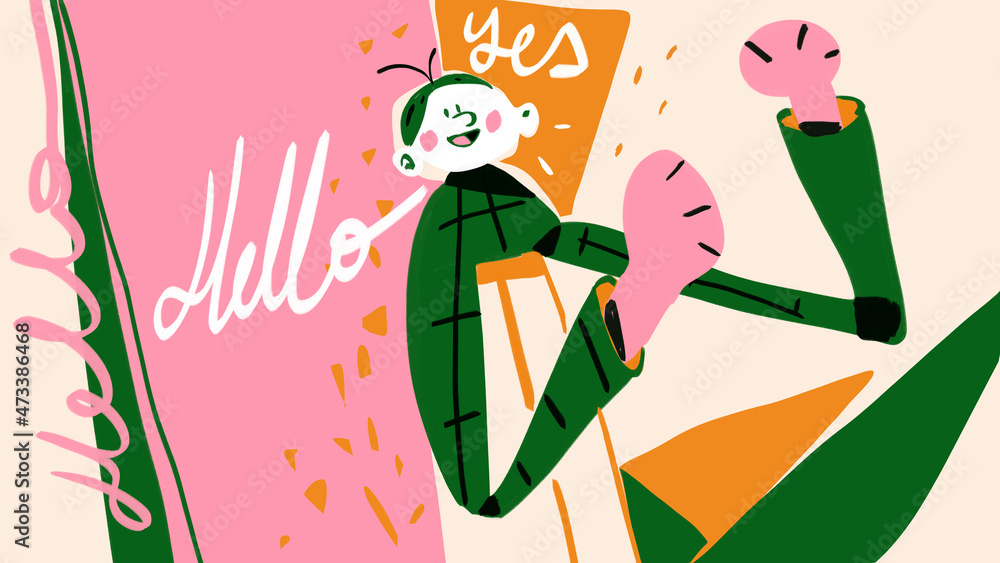 Aesthetic hello character says hello, pink and beige color ...
