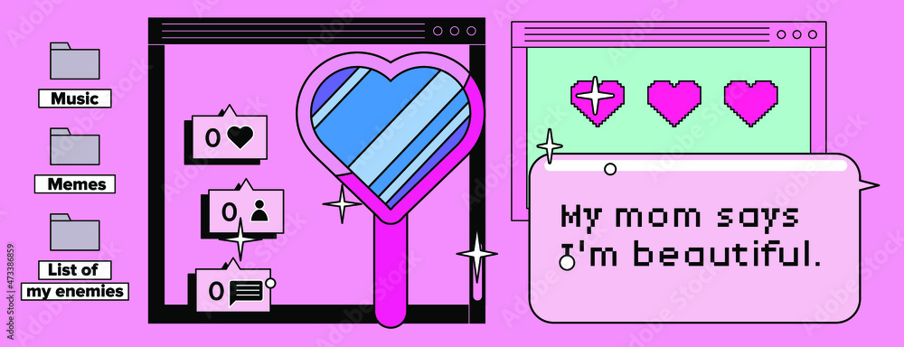 Retrowave user interface, retro operating system with message boxes and ...