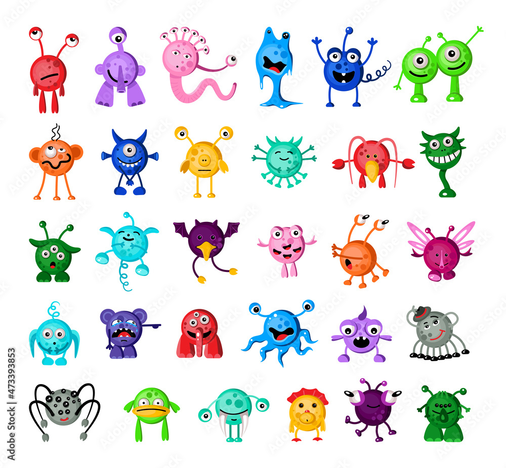 Set of cartoon colorful monsters. Childrens illustrations. Stock Vector ...