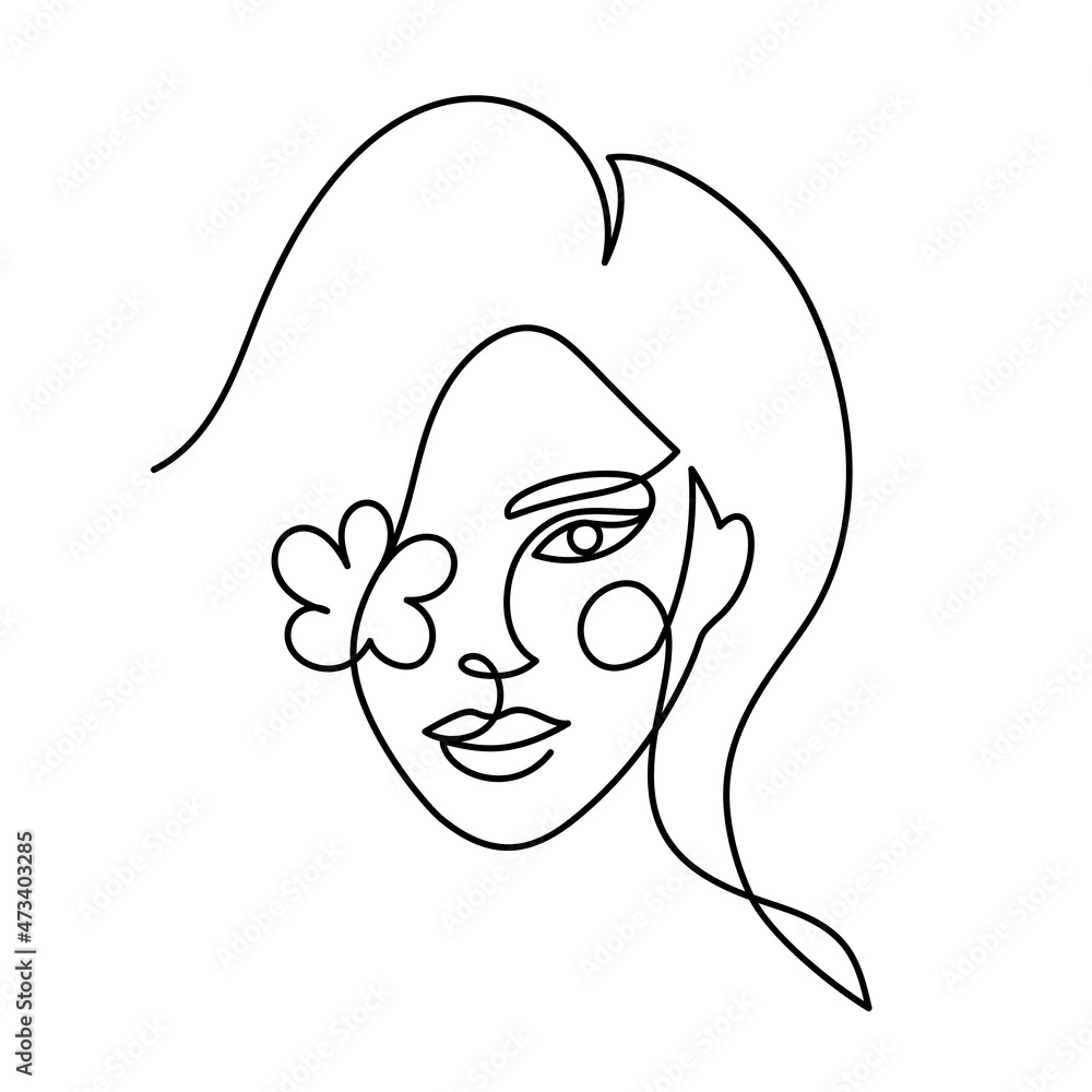 Face of an abstract woman with a flower in a modern abstract minimalist ...