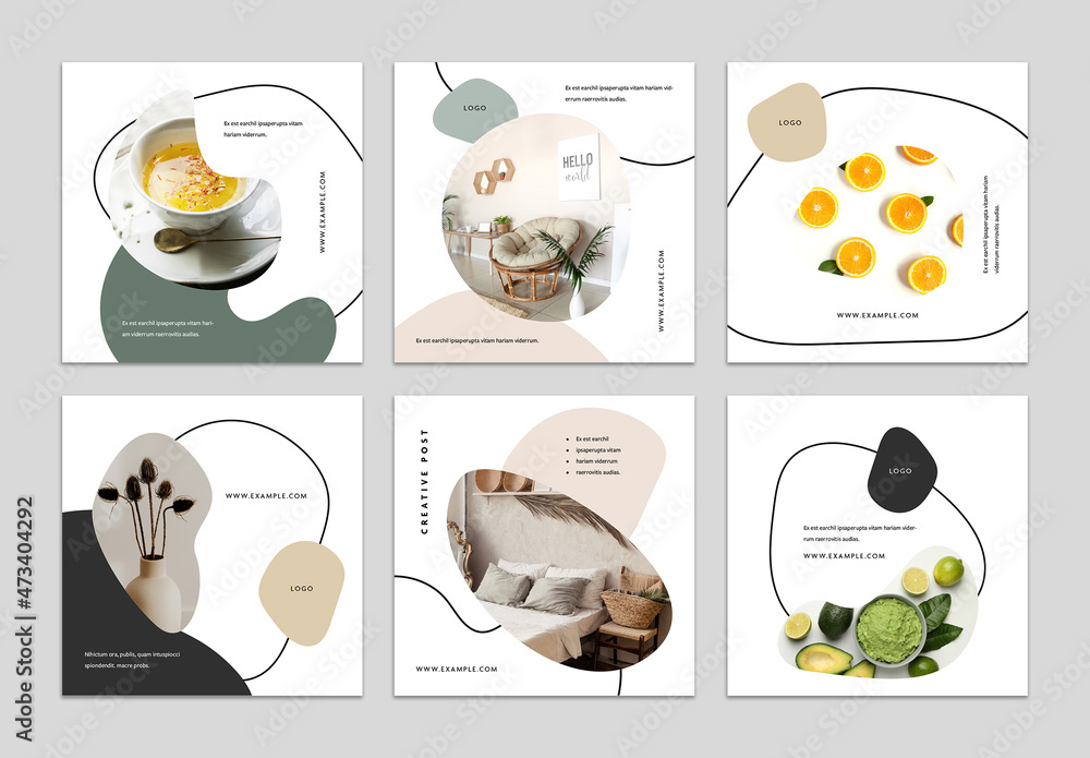 Creative Social Media Layouts with Rounded Shapes and Photo ...