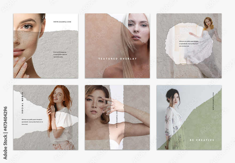Square Social Layouts with Textured Overlays and Photo Placeholders ...