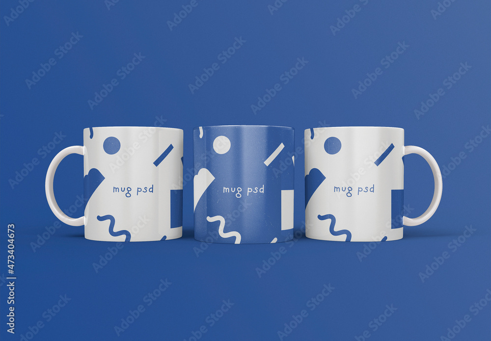 3D Front View of Three Coffee Mugs Mockup Stock Template | Adobe Stock