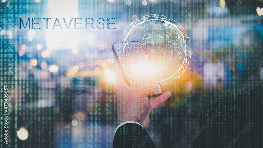 Metaverse Technology concepts. touching to virtual world, big data with ...