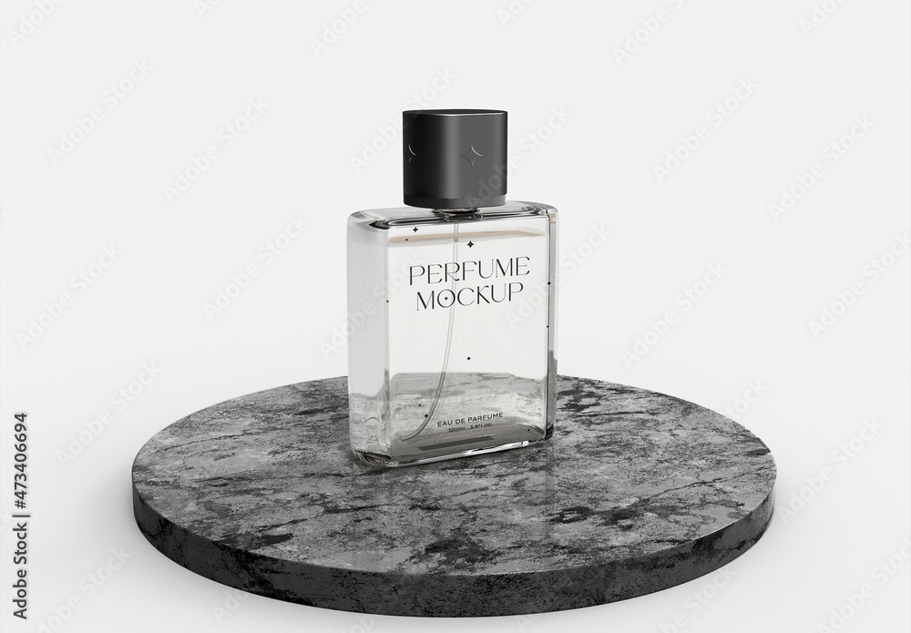 3D Perfume Glass Bottle Mockup on Marble Surface Stock Template | Adobe ...