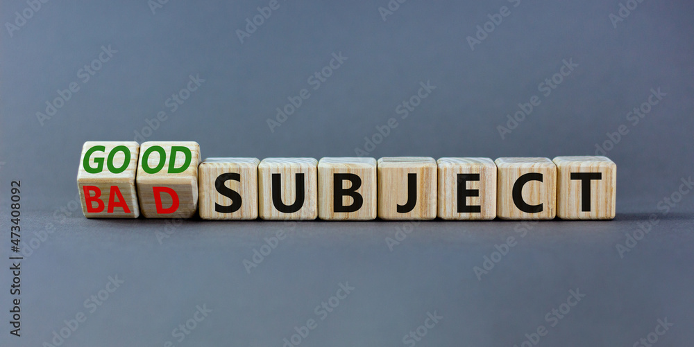 Good or bad subject symbol. Turned wooden cubes and changed the word ...
