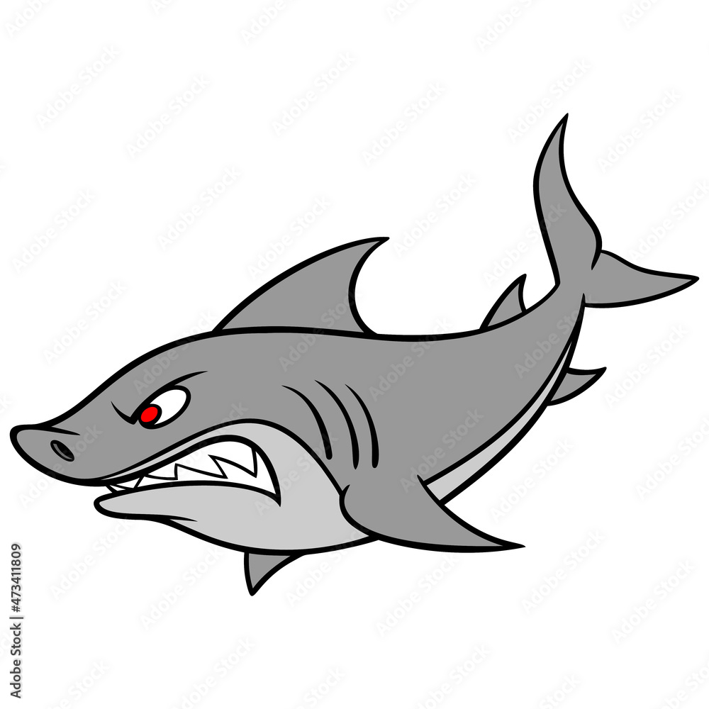 Shark on the Prowl - A cartoon illustration of a Shark prowling the ...