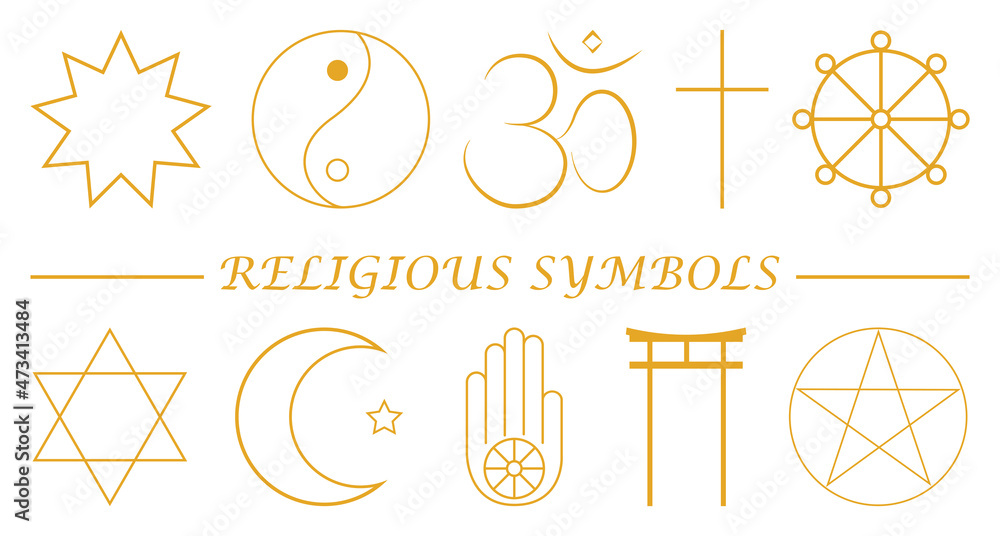 Set of religious symbol world. Isolated icon christian cross, islam ...