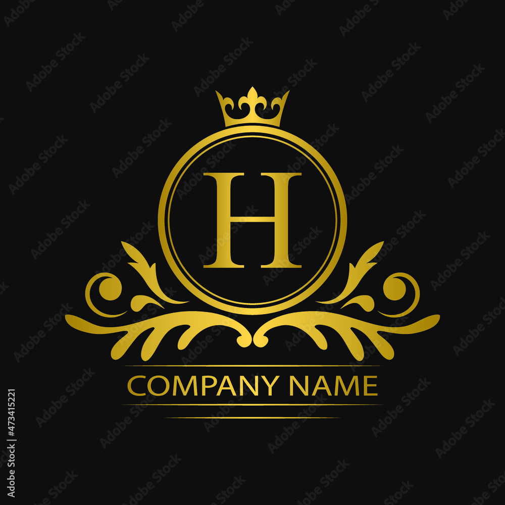 Golden letter H template logo Luxury gold letter with crown. Monogram ...