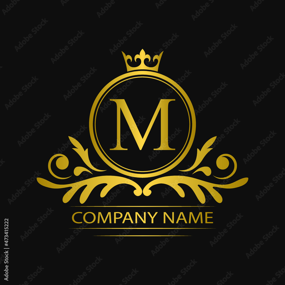 Golden letter M template logo Luxury gold letter with crown. Monogram ...