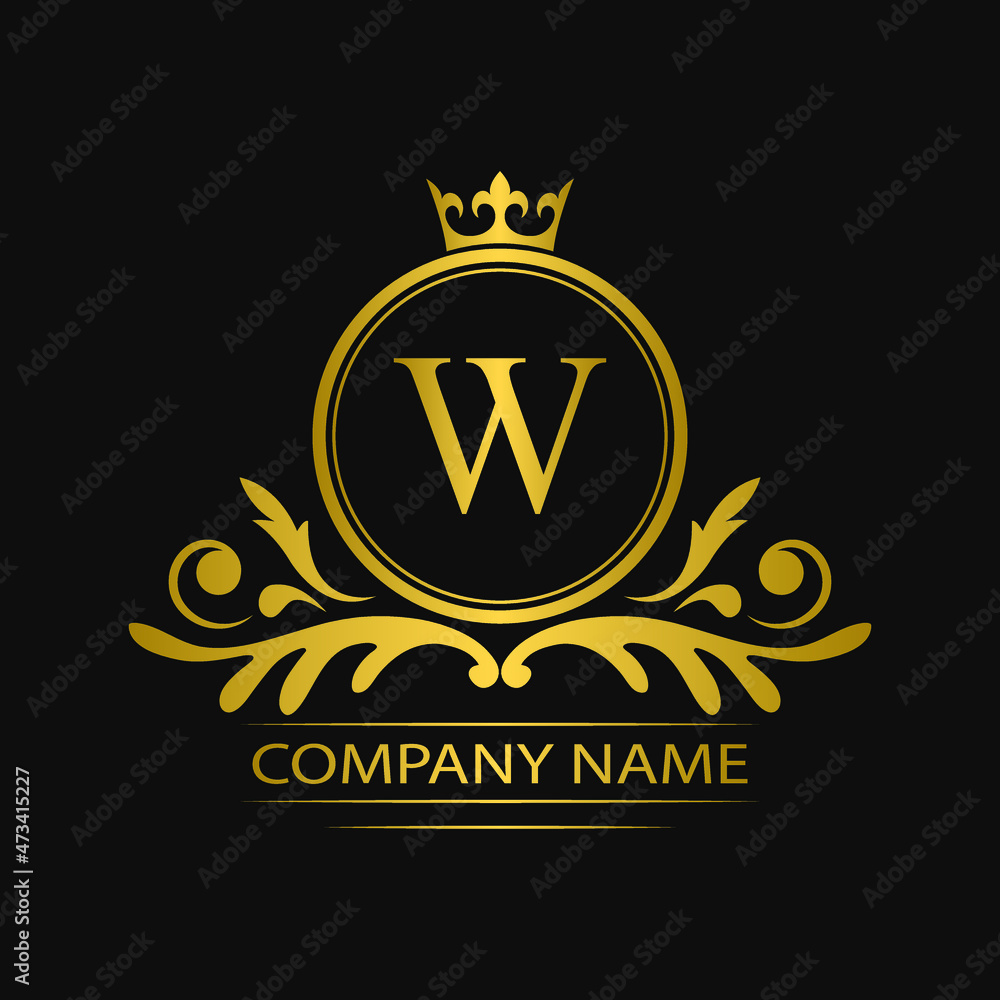 Golden letter W template logo Luxury gold letter with crown. Monogram ...