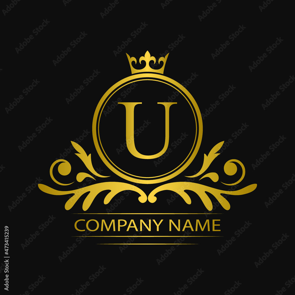 Golden letter U template logo Luxury gold letter with crown. Monogram ...