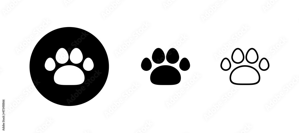 Paw icons set. paw print sign and symbol. dog or cat paw Stock Vector ...