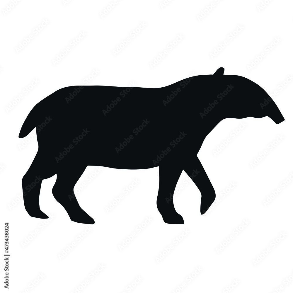 Vector hand drawn tapir silhouette isolated on white background Stock ...