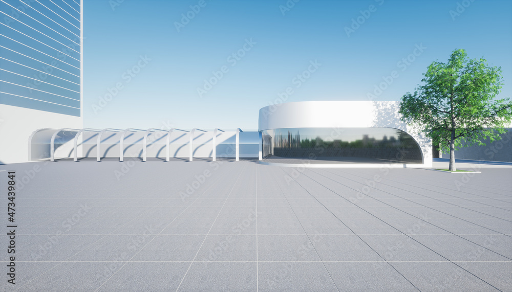 3d rendering of empty space on concrete floor at outdoor in perspective. Include exterior modern ...