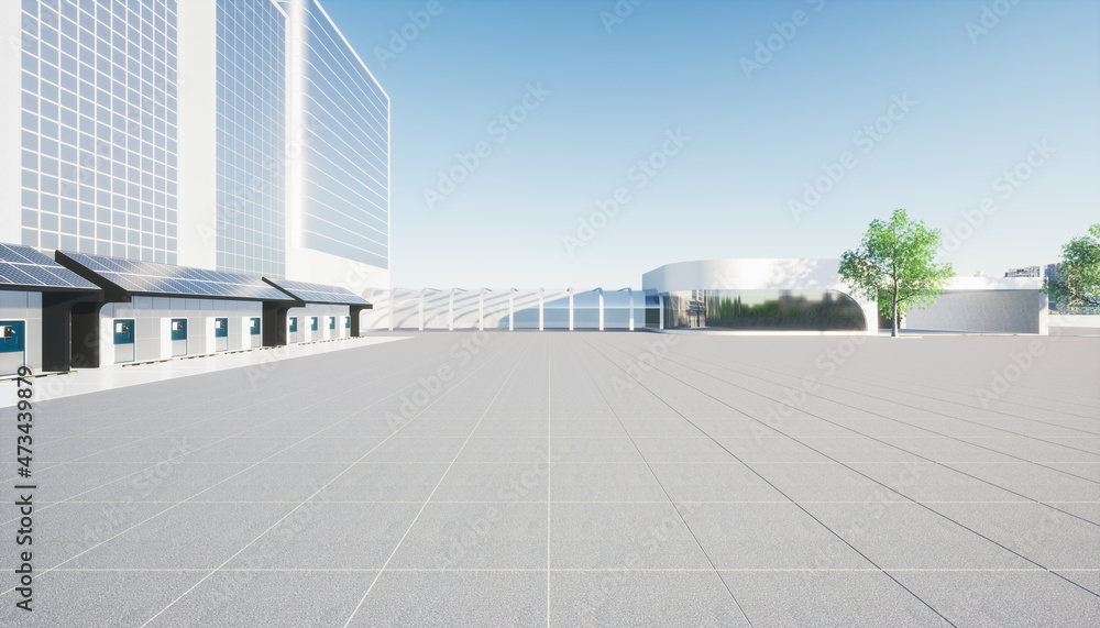 3d rendering of empty space on concrete floor at outdoor in perspective ...