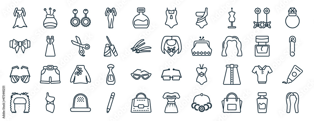 set of 40 flat woman clothing web icons in line style such as needle ...