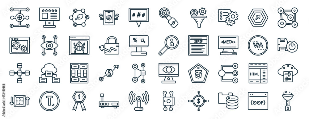 set of 40 flat technology web icons in line style such as internet ...