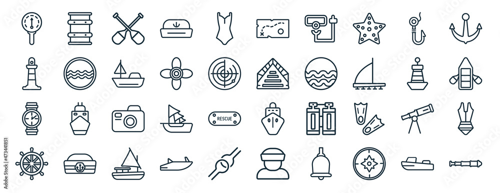 set of 40 flat nautical web icons in line style such as big barrel ...