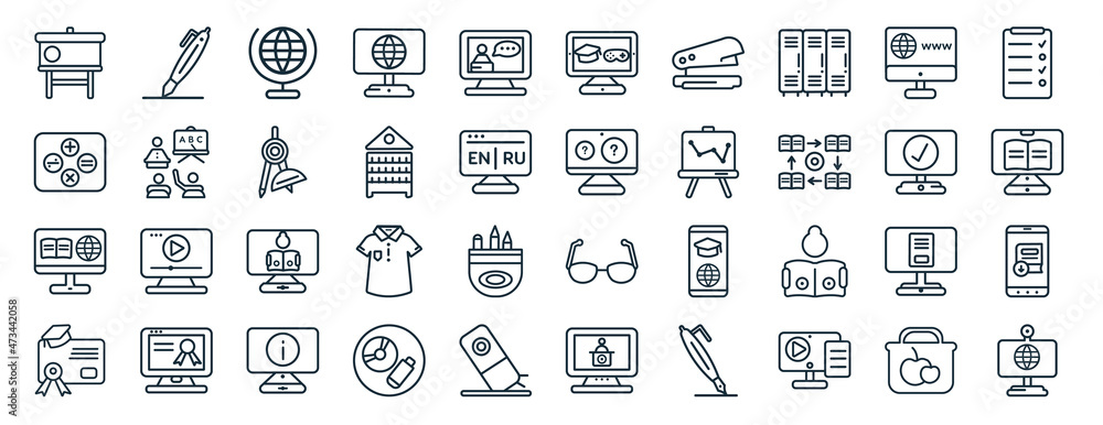 set of 40 flat online learning web icons in line style such as pen ...