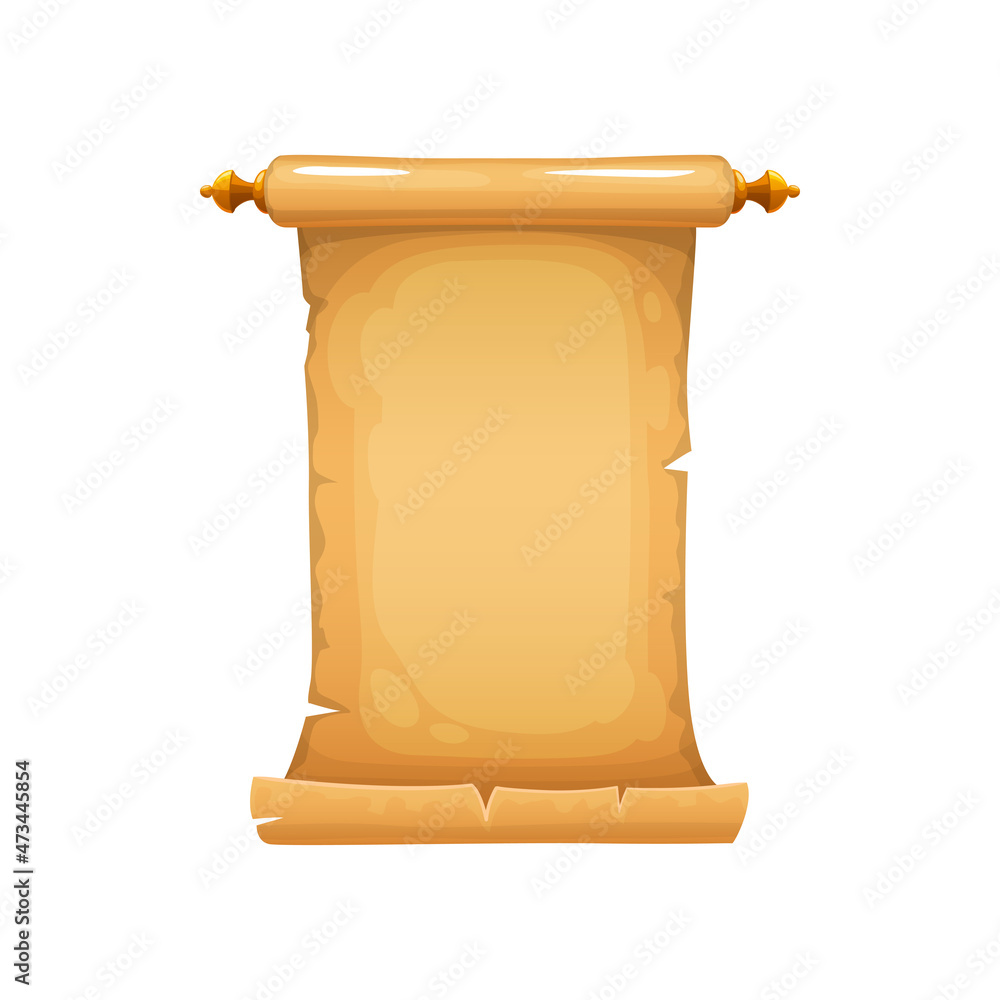 Parchment manuscript on wood rods isolated ragged old paper. Vector ...