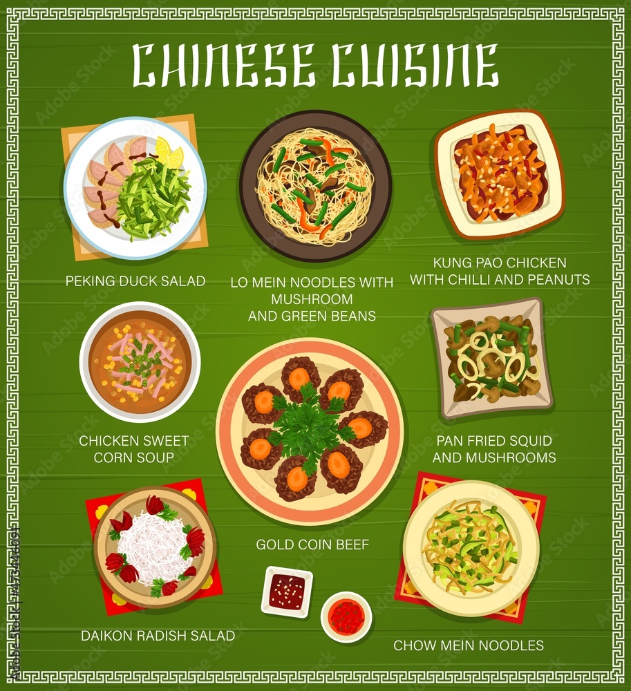 Chinese food menu, China cuisine and Asian dishes, vector restaurant ...