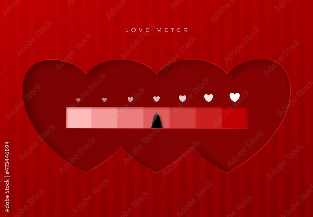 Love meter with hearts scale of horizontal linear gauge chart ...