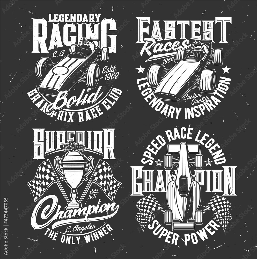 Car racing and bolids t-shirt prints. Motorsport, vintage vehicles and ...