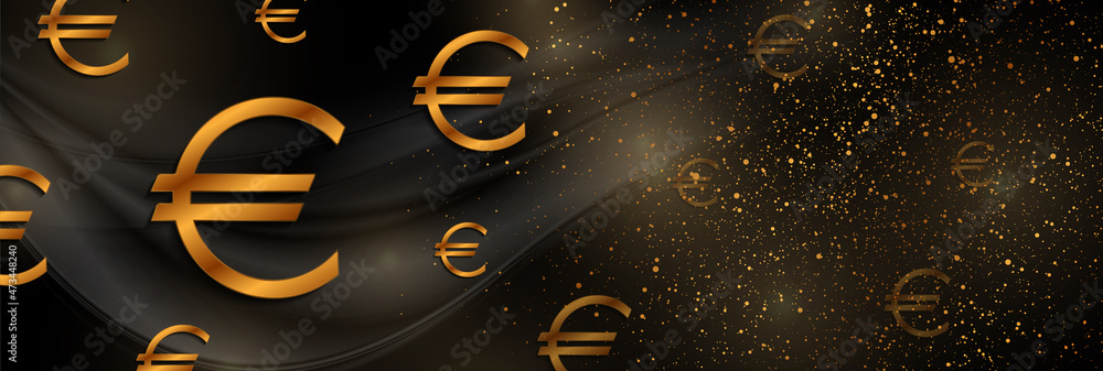 Black and golden abstract background with euro currency signs. Vector ...