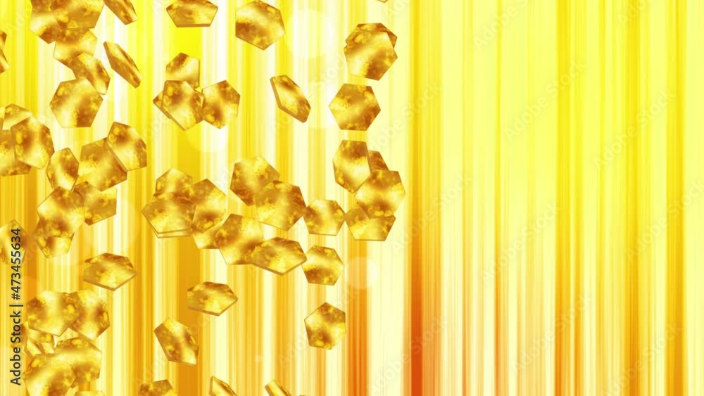 Golden glittering hexagon floating in air on luxury background. Gold ...
