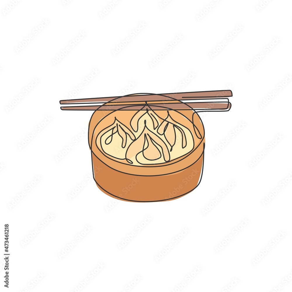 One continuous line drawing of fresh delicious Chinese dumpling ...