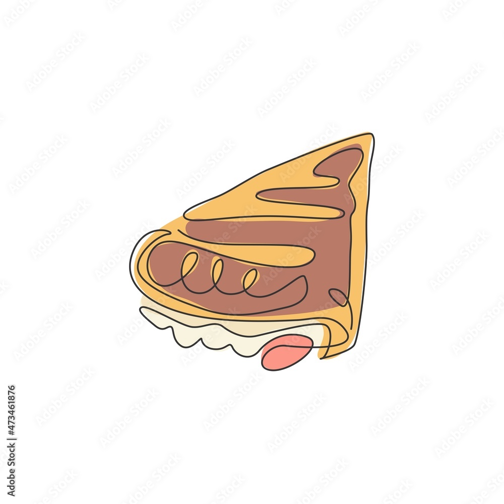 Single continuous line drawing of stylized crispy crepes with syrup ...