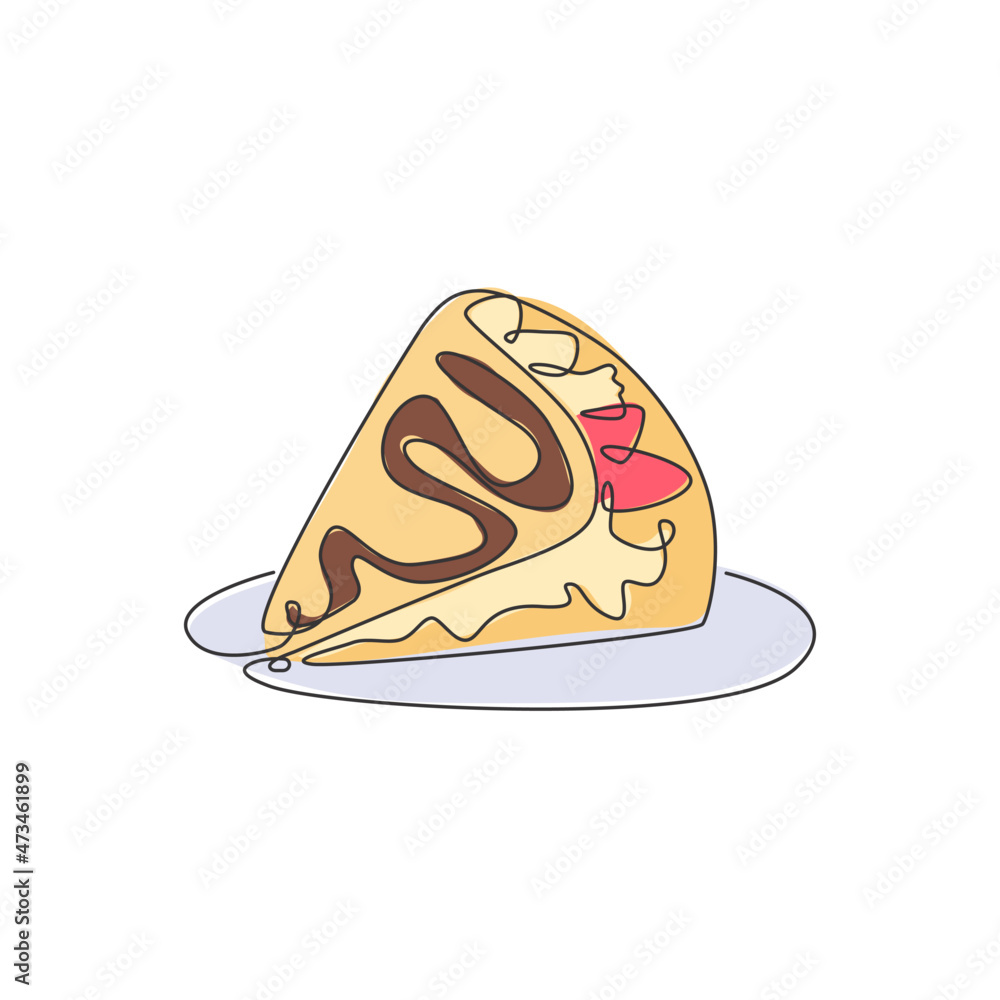 One continuous line drawing of fresh delicious crispy crepes restaurant ...