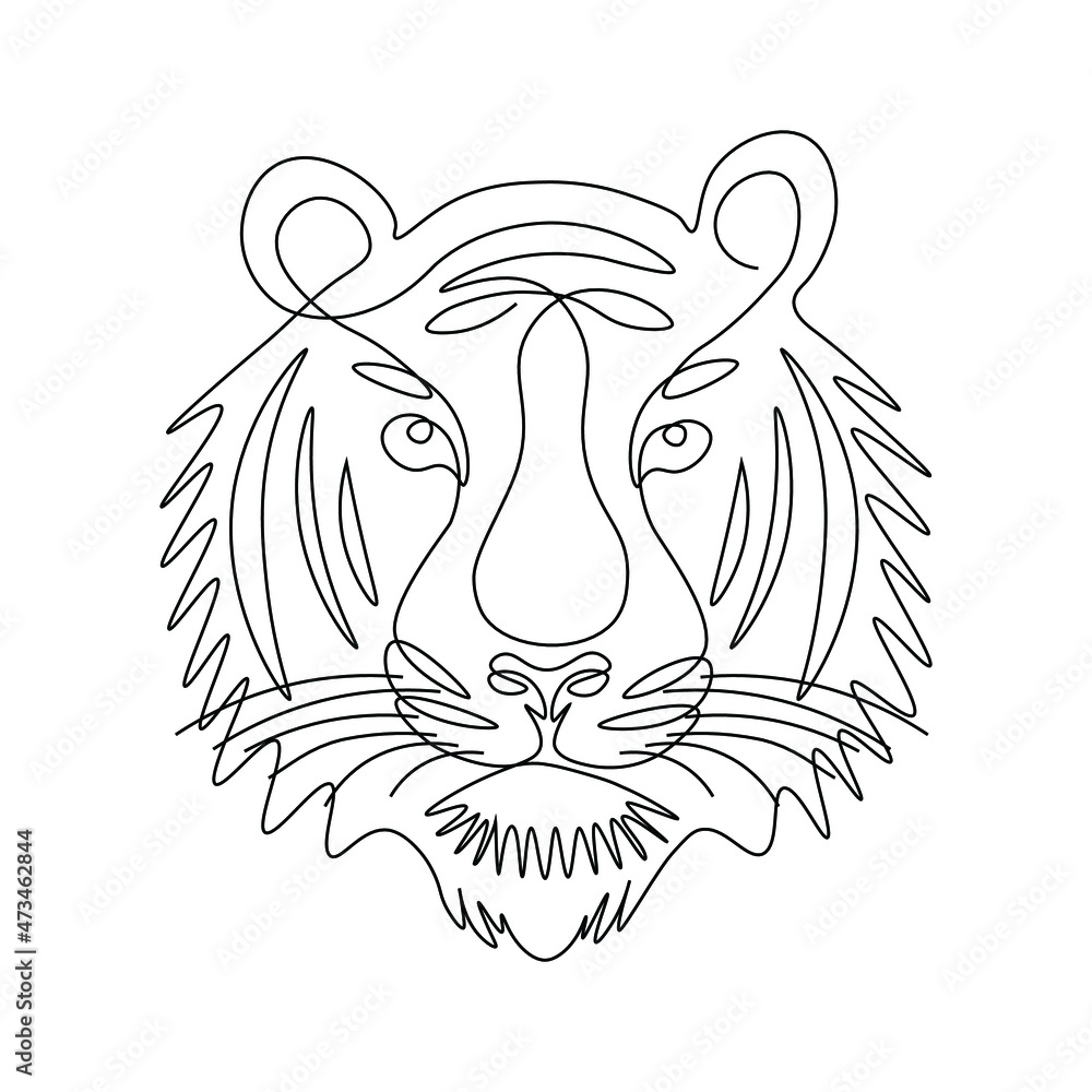 Tiger face line drawing vector. Animal one line art. Flat design ...