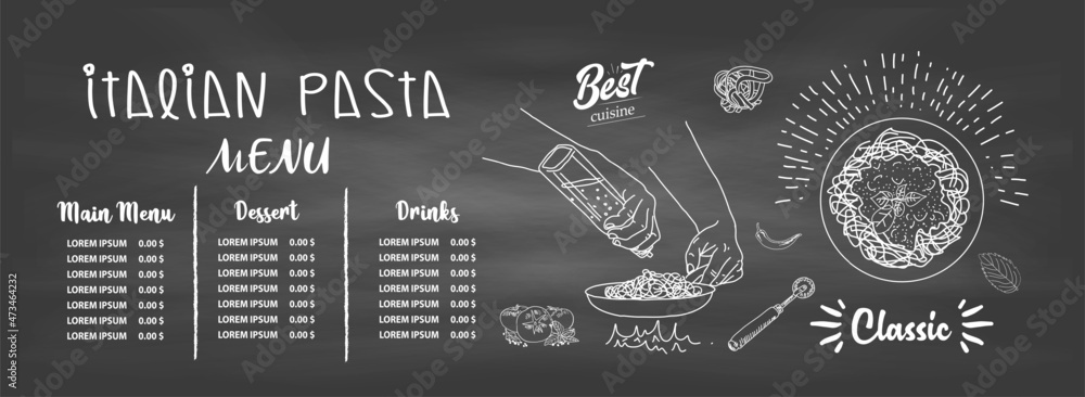Italian spaghetti. Food menu design. Design element for poster, menu ...