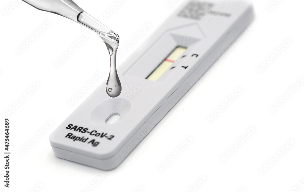 Sample from nazal swap dropping on the Rapid Antigen Test kit for viral ...